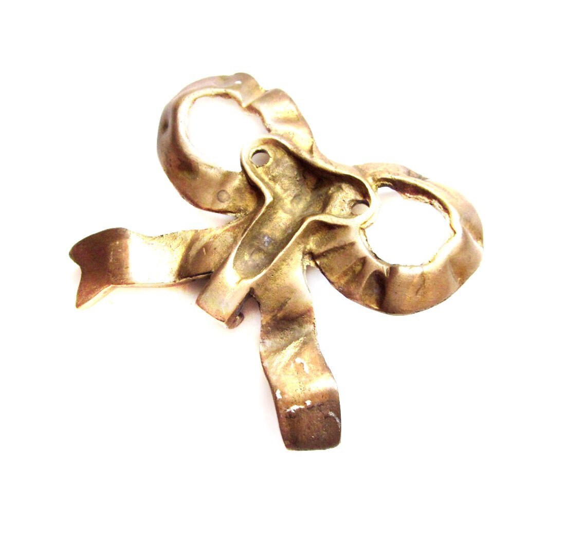 Vintage Brass Ribbon Bow Wall Art Accent