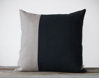 Items similar to Yellow Linen Pillow Cover, Two Tone Colorblock Pillow ...