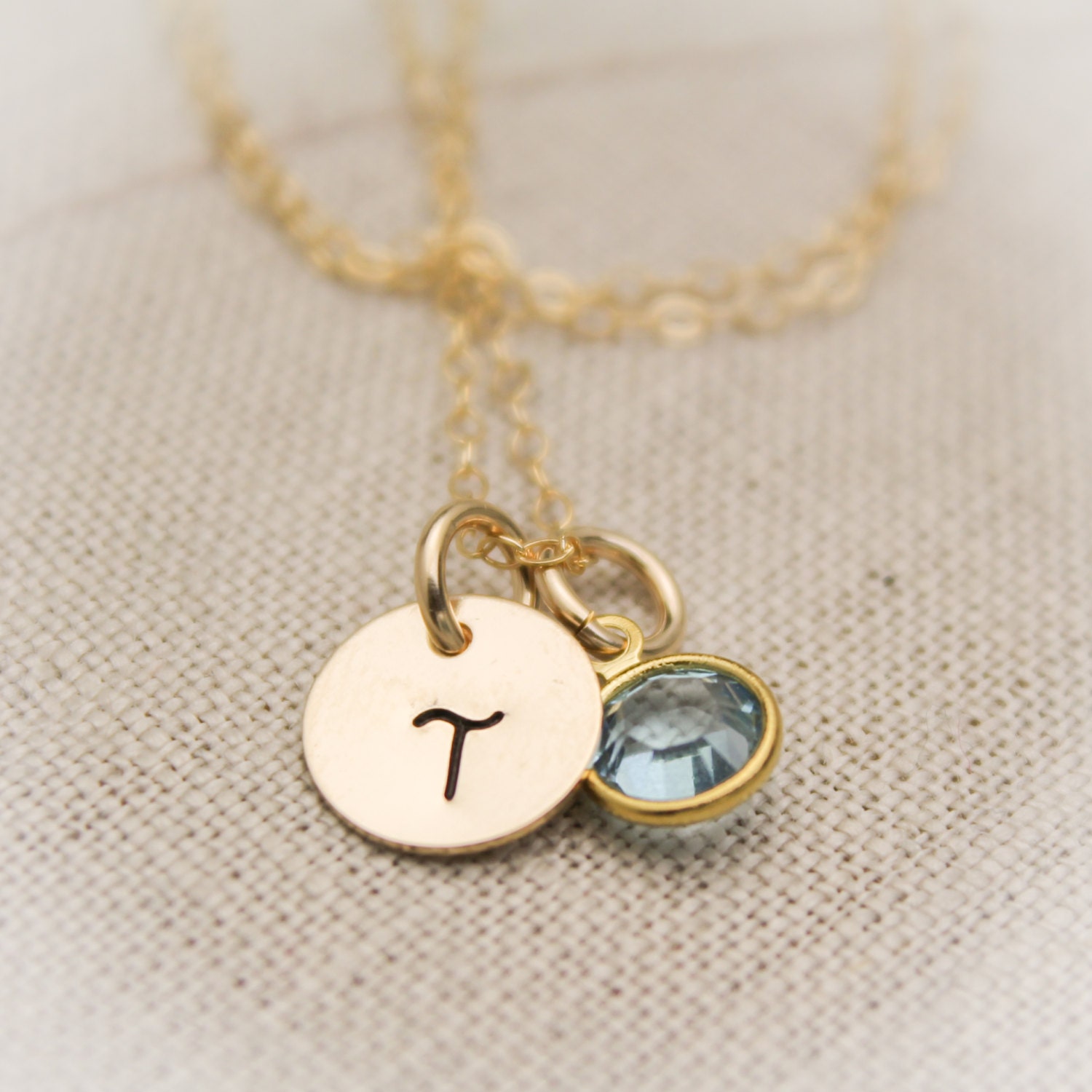 14K Gold Filled Initial Monogram Necklace with Birthstone
