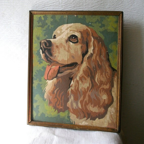 Vintage 1950s Dog Painting Paint By Number Cocker Spaniel SALE