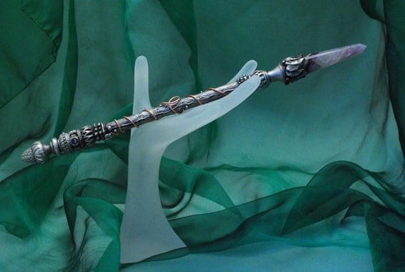 Beveled Amethyst Crystal Magic Wand Pewter Silver solder