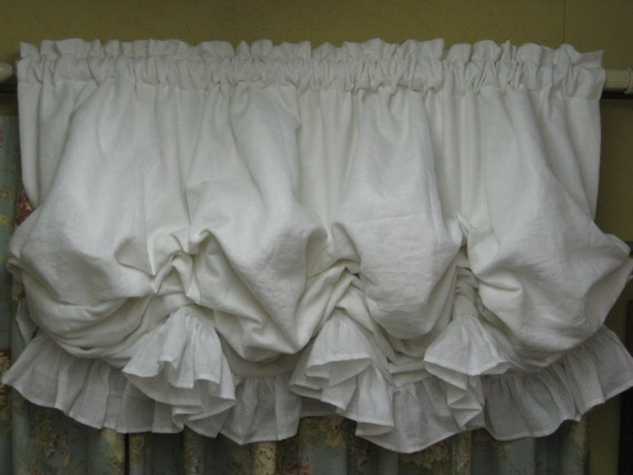White Linen Ruffled Balloon Shade-Fixed Balloon Shade Window
