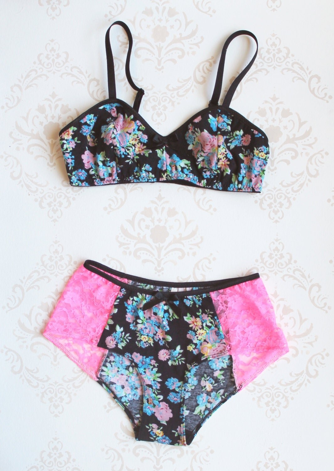 Neon Lingerie Set Azalea Bra And Panties Handmade To