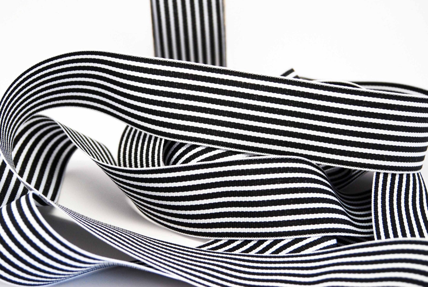Striped Grosgrain Ribbon 1.5 inches Black White