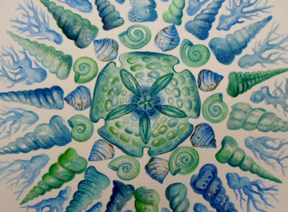 ShELL MaNdALa Watercolor Print Home Decor 10x10 by ChubbyMermaid