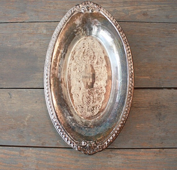 Vintage Oval Silver Plate Tray by Sheridan by ClothandPatina