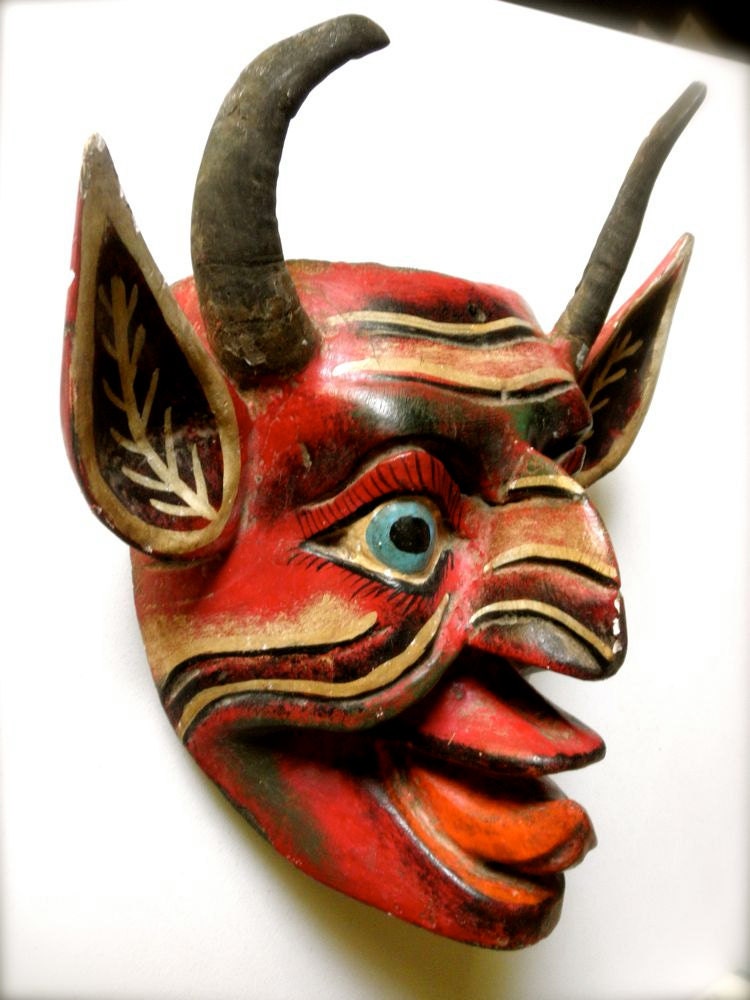 Vintage Mexican Devil Mask Folk Art // Diablo // 1960s Hand