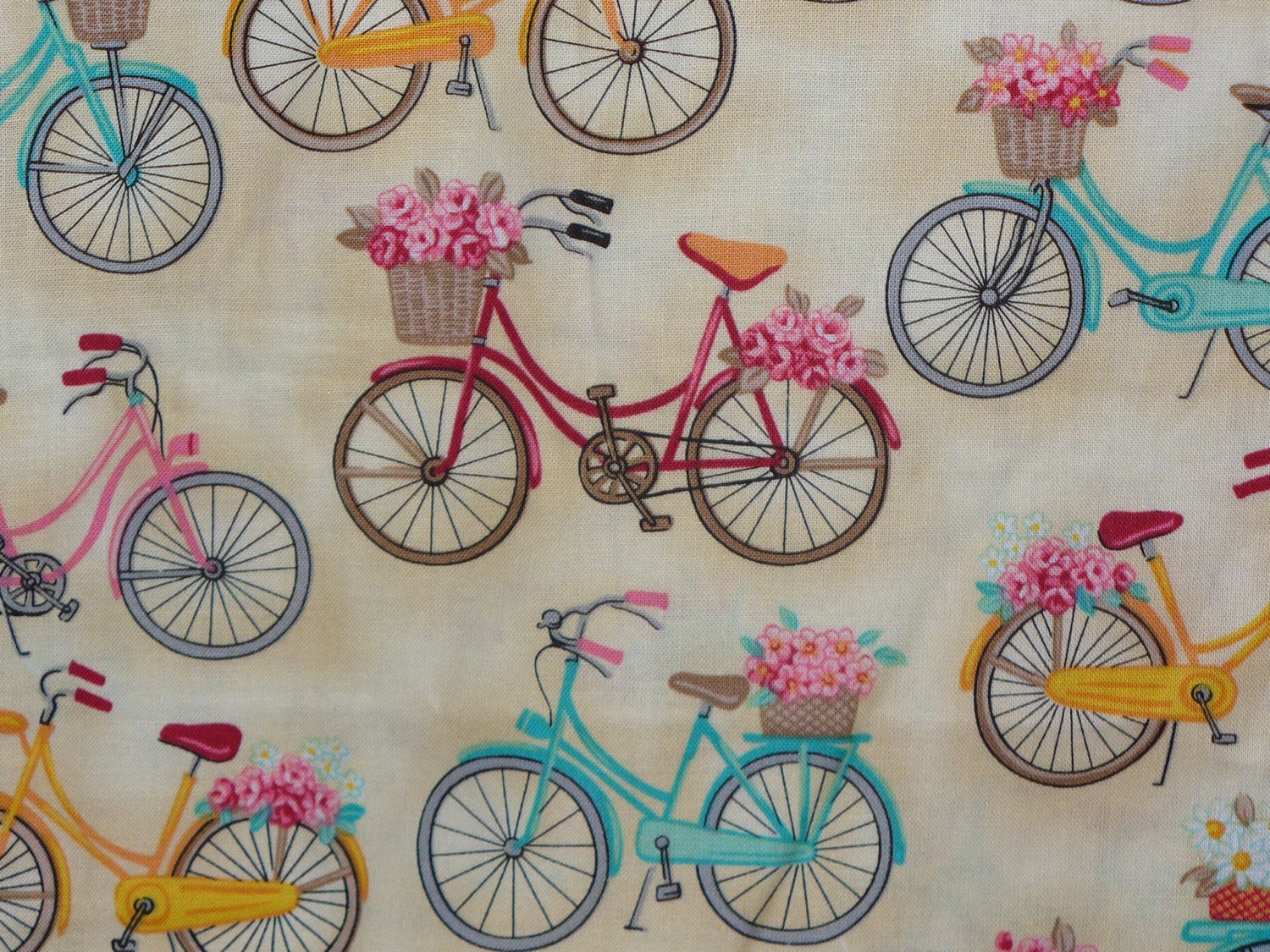 Bicycles Fabric / Retro Bicycles / Flowers by trinketsintheattic