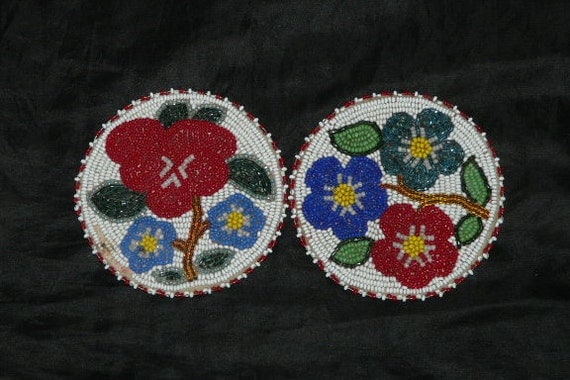 Lot Set 2 Alaska Native Beaded Beadwork Medallion Coasters