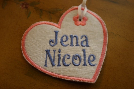 Personalized Heart Shaped Custom Name Tag with Ribbon Tie