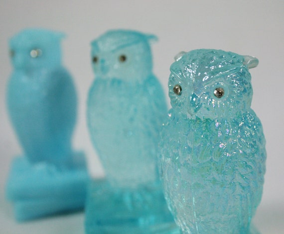 Vintage Westmoreland Glass Owl Figurines Set Of 3
