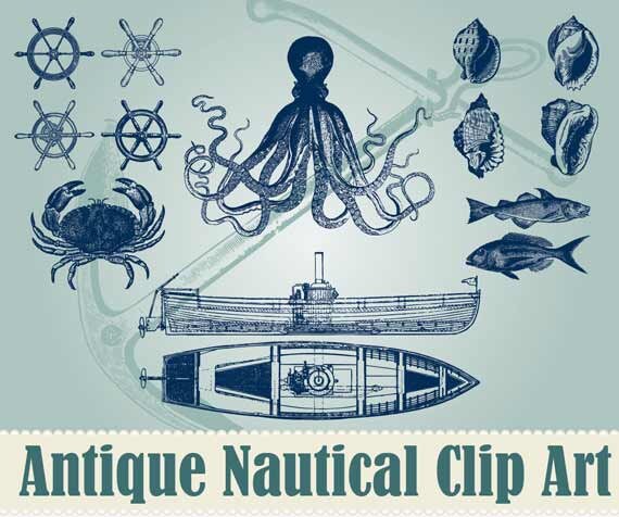 Vintage Nautical Clip Art Colection 100% Scalable Vector Art