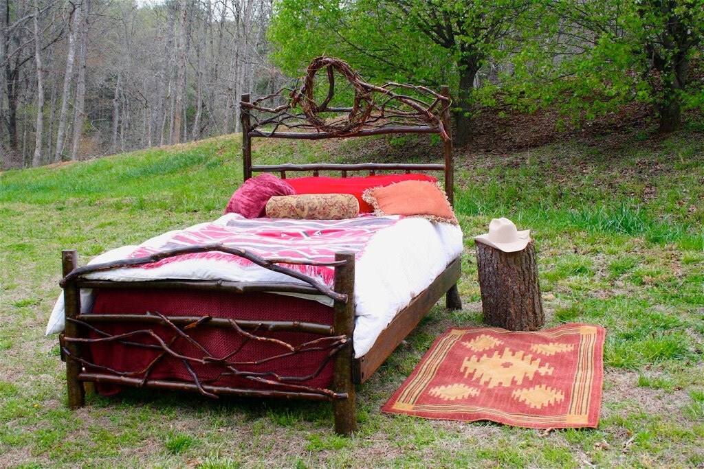 QUEEN LOG BED by customrustics1 on Etsy