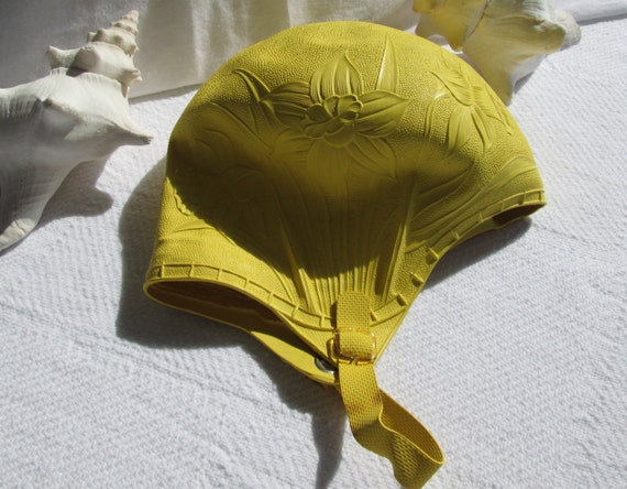 Vintage Bathing Cap Yellow Rubber Swim Cap 1970's