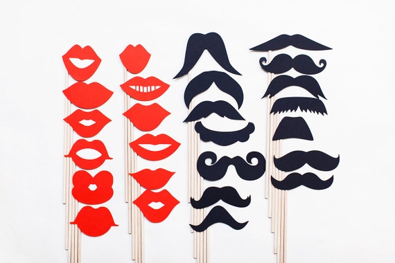Items similar to Mustache and Lips on a Stick Set - Set of 14 mustaches ...