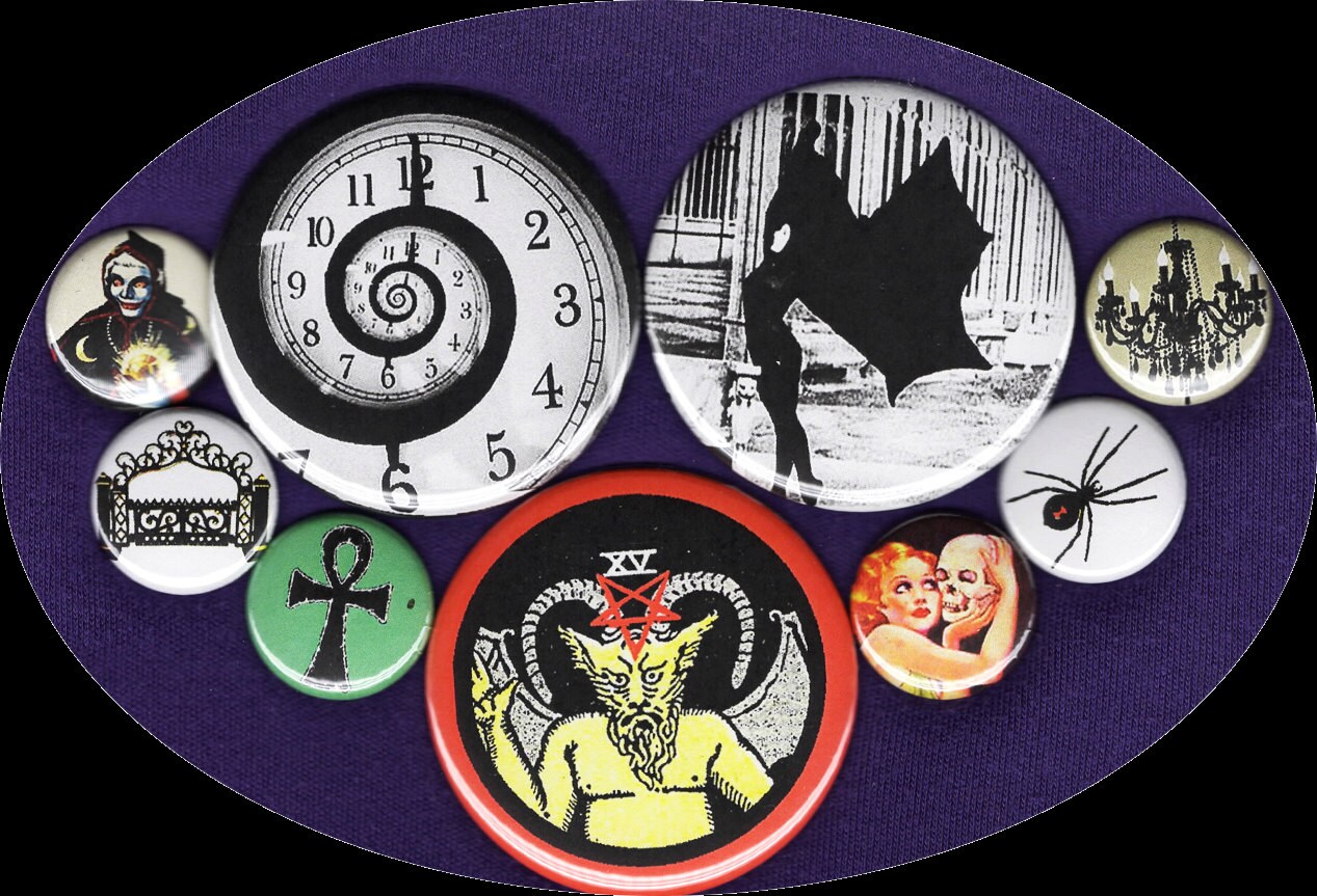 9 dark steampunk gothic colletcion MIXED SIZE set 1″ inch AND 2.25 inch ...