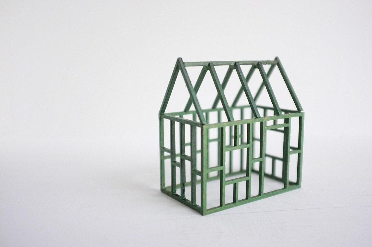 Grass green geometric framework house – miniature architectural ...