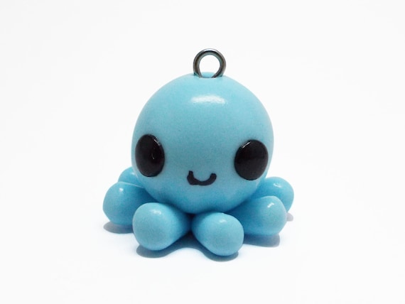 Items similar to Blue Kawaii Octopus Polymer Clay Charm on Etsy