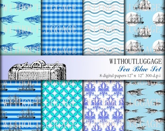 Papel digital azul | Etsy