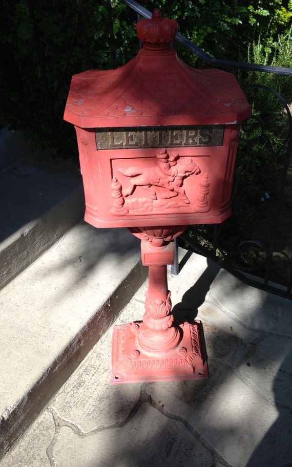 Antique Pony Expresss Cast Iron Standing Mailbox Original and