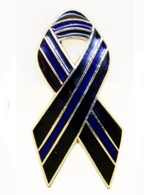 Thin Blue Line Ribbon Cloisonne Pin Law Enforcement Support