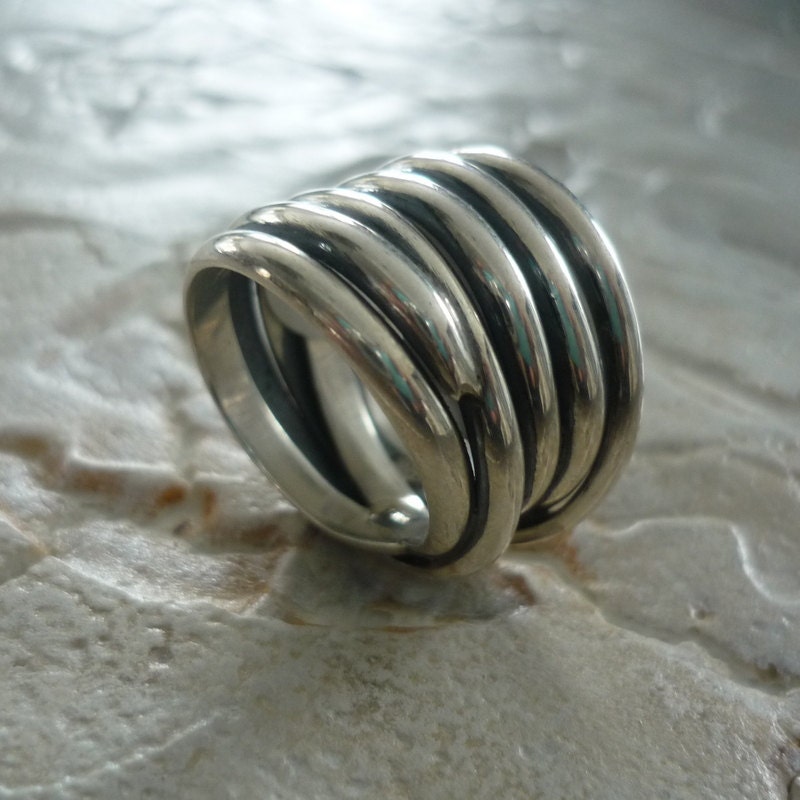 Sterling Silver Ring Wire Wrapped Ring Wide Silver Ring