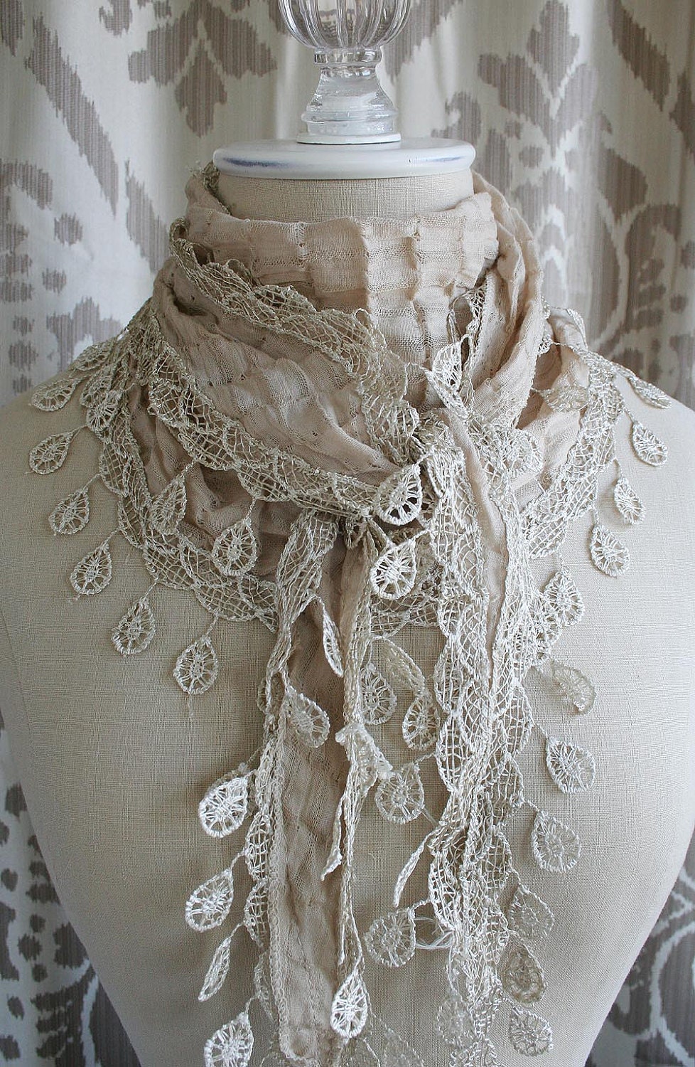 ANTIQUE lace scarf vintage Victorian inspired lace scarf in