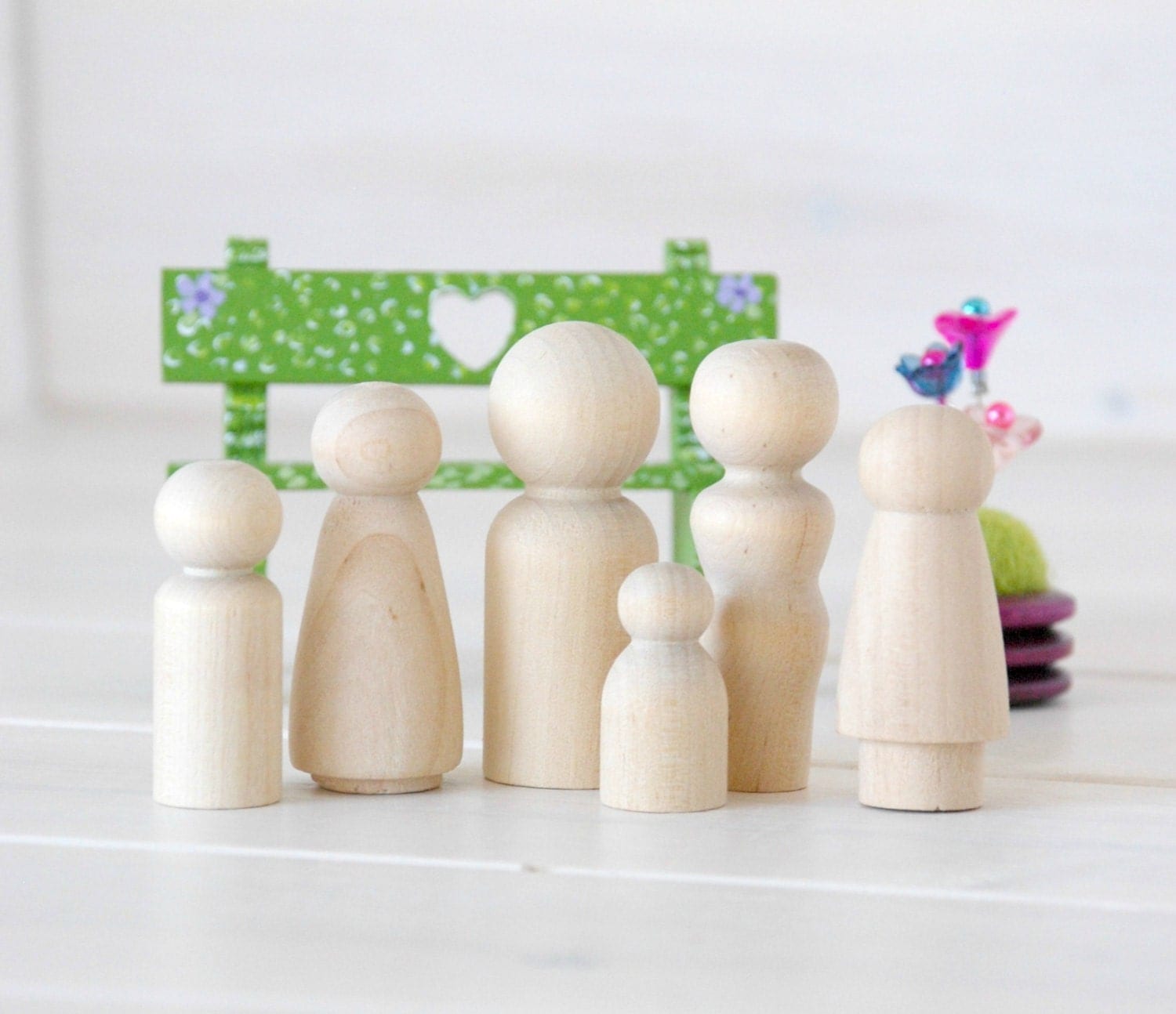 Family of 6 Wooden Peg Dolls Unfinished Wooden People