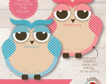 Spotty Owl Birthday Chart for Child Educators AUTOMATIC DOWNLOAD
