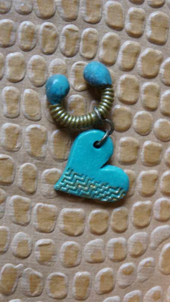 Items similar to Ear Cuff Heart Polymer Clay Wire Coil Turquoise and ...