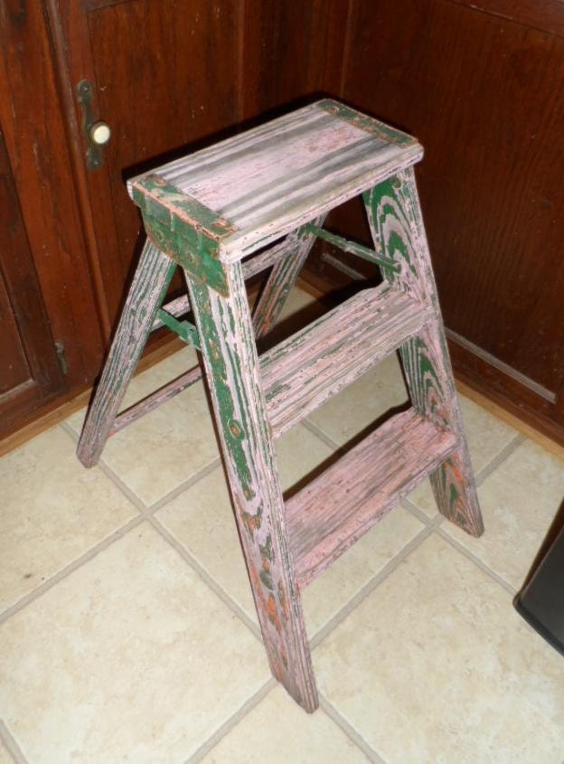 Vintage / Antique / Rustic Folding Step Ladder – Green- Pink- Orange ...
