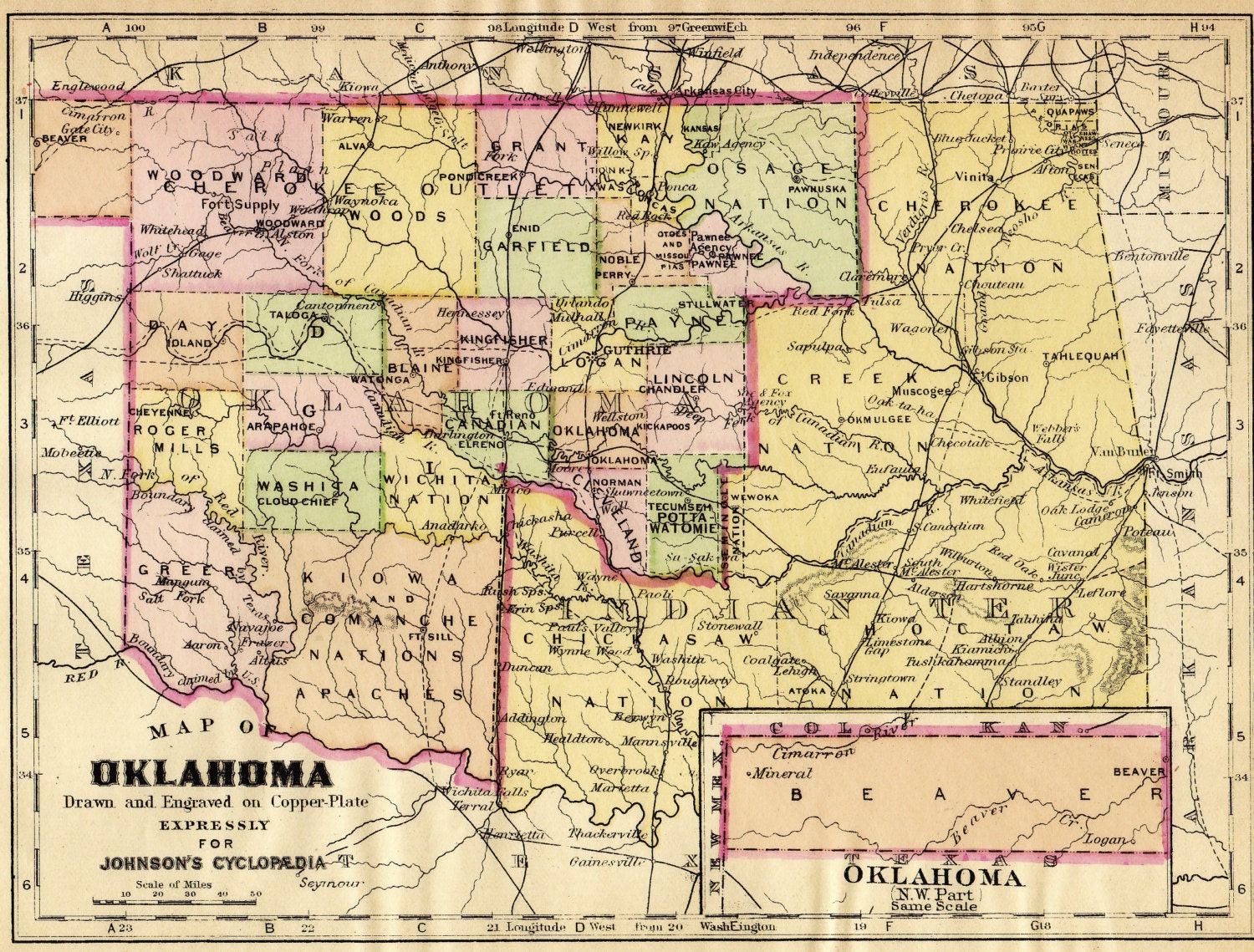 Oklahoma Indian Territory from 1895 Engraving by MyBloomnArt