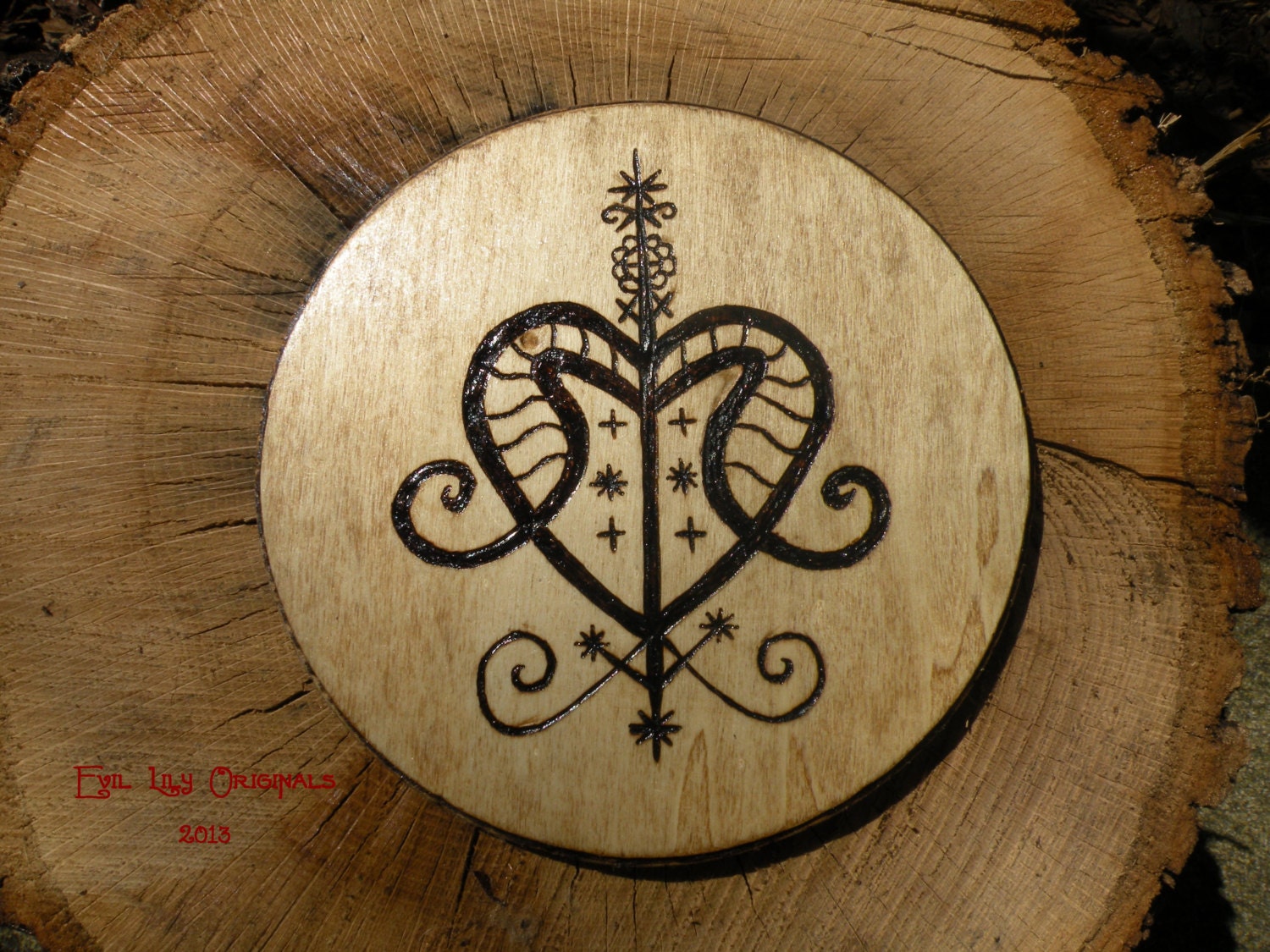 Erzulie Freda Veve Voodoo Vodou Hoodoo Wood Burned Altar Decor