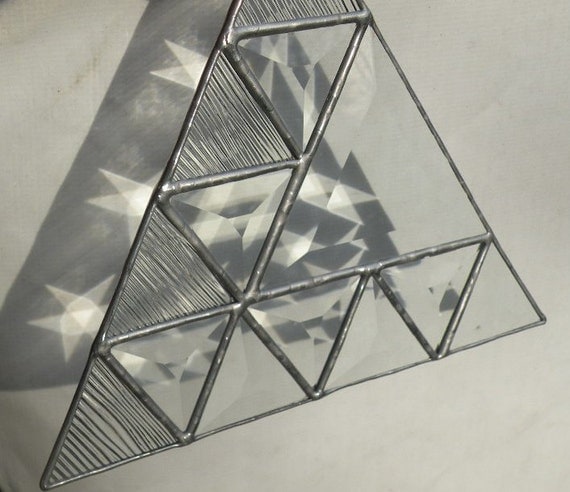 Stained glass triangle of triangles in clear beveled glass