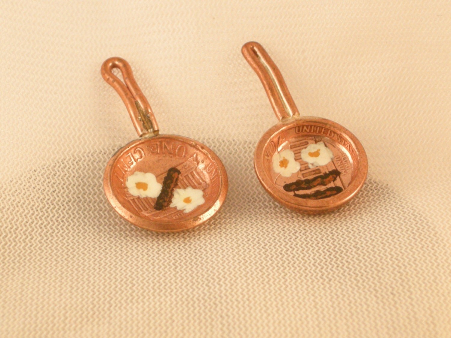 Copper Penny Frying Pan Sculpture with Bacon and Eggs