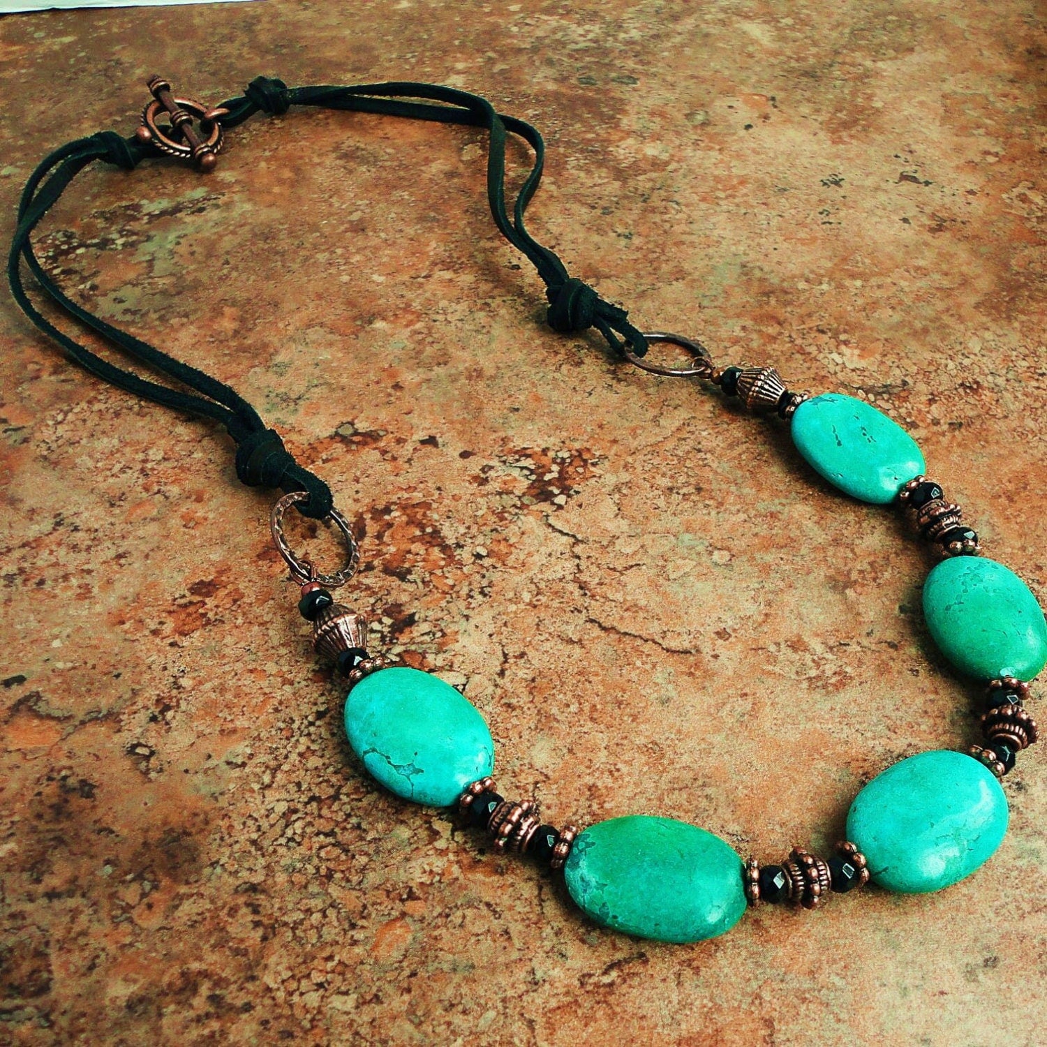 Chalk Turquoise & Black Onyx Gemstone Deerskin by mamisgemstudio