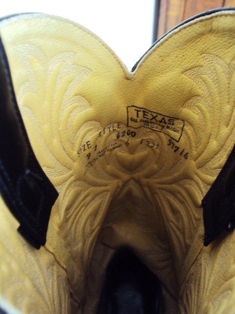 Vintage Texas Cowboy Boots Black Tooled Leather Silver