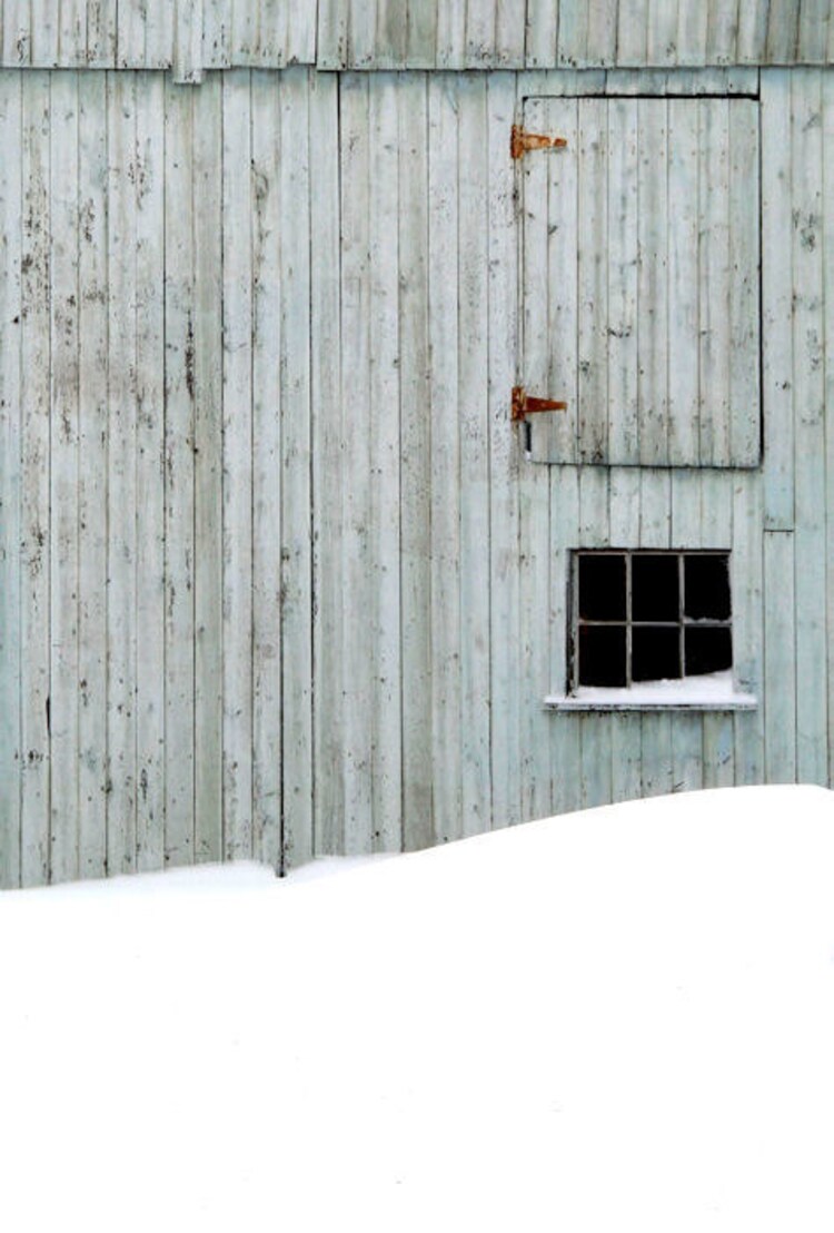 Rustic Blue Barn Snow Winter Scene Window by hockmanphotography