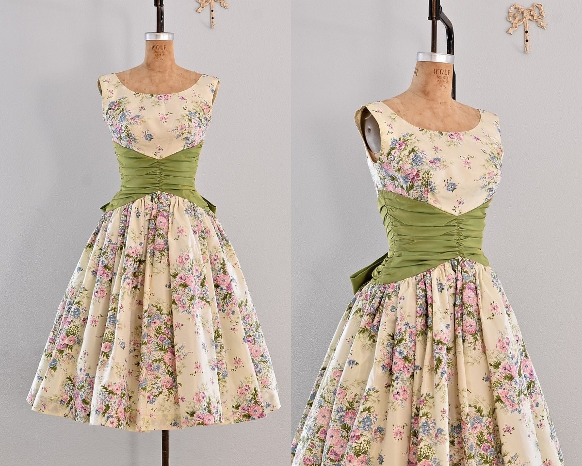 vintage 1950s dress party dress / floral print by PickledVintage