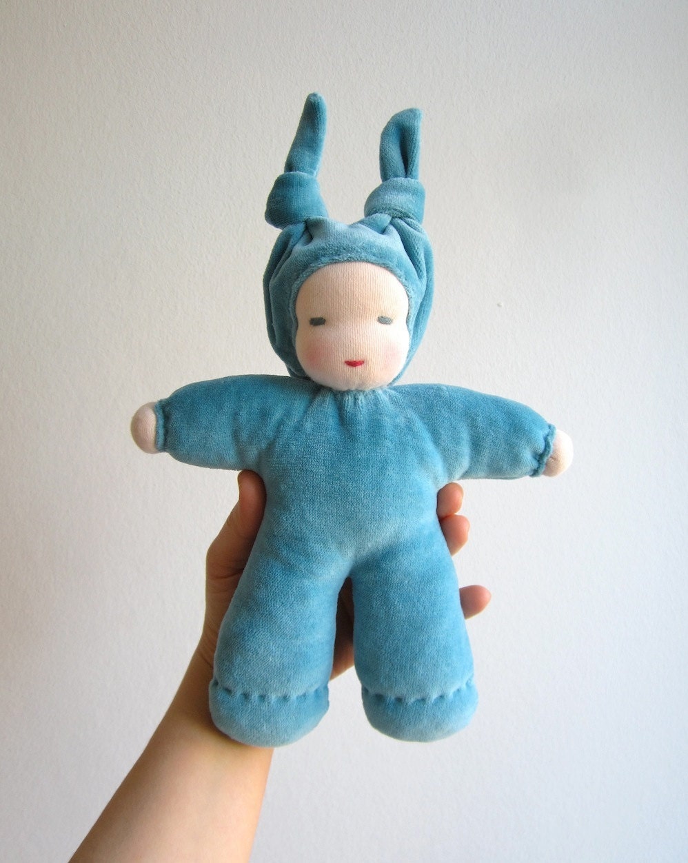 Organic Waldorf Doll 10.5inch blue turquoise eco friendly