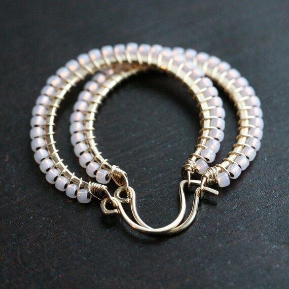 Pink Seed Bead Hoops Medium Size Pink Toho By Mimimichelejewelry