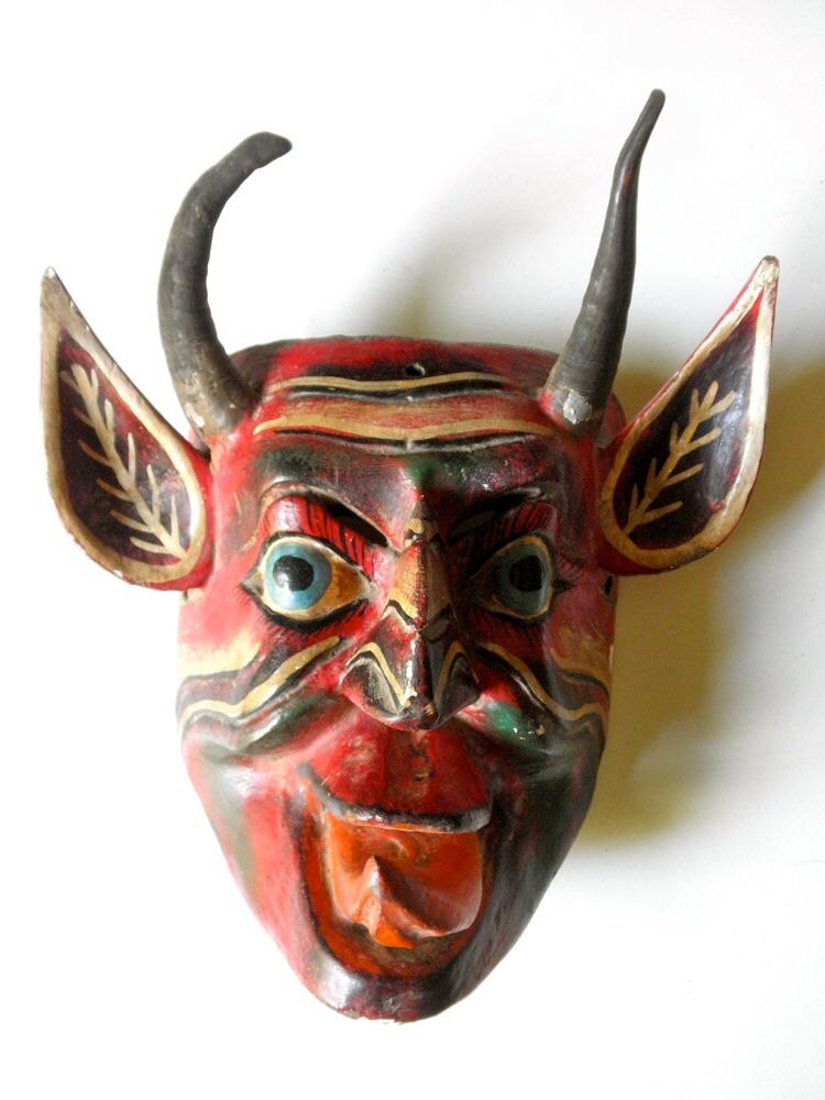 Vintage Mexican Devil Mask Folk Art // Diablo // 1960s Hand