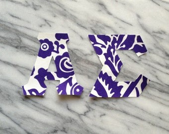 1 set of Greek Letters in purple and white damask