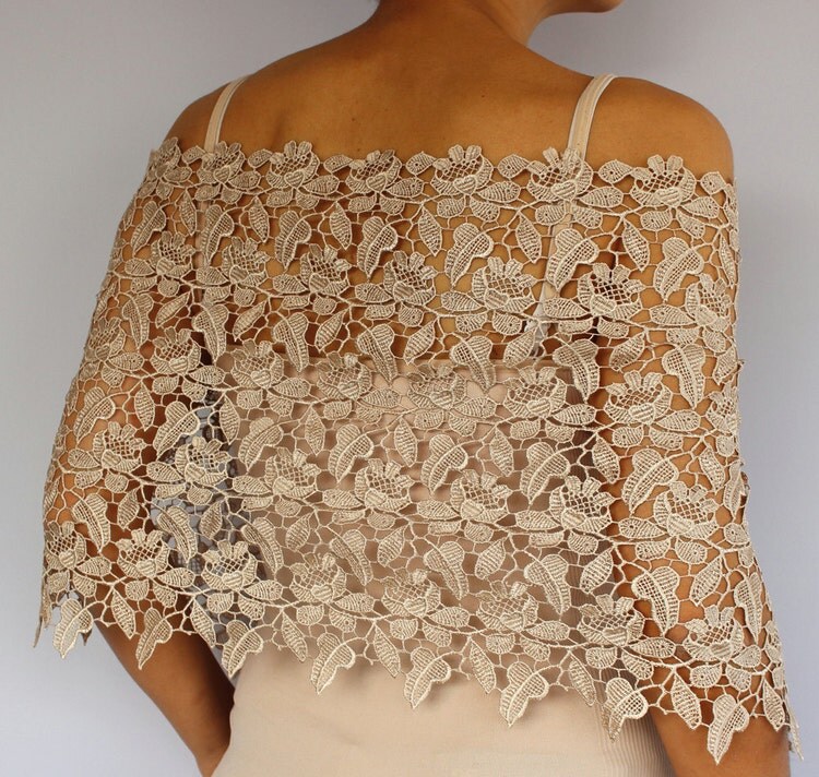 Ecru Beige Lace Capelet: Bridal Top Wear Shrug. by MammaMiaBridal