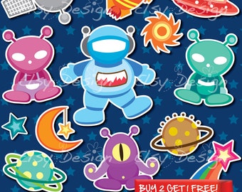 Outer Space Clip Art (Comes with Free Digital Paper)