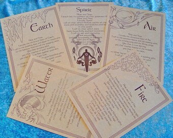 Book of Shadow Five Elemental Evocations Pages (earth, water, air, fire ...