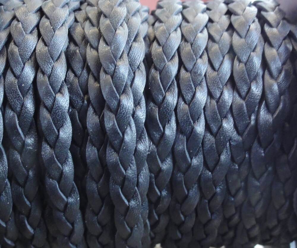 Black Flat Braided Leather Cord 5mm Wide 1 Yard