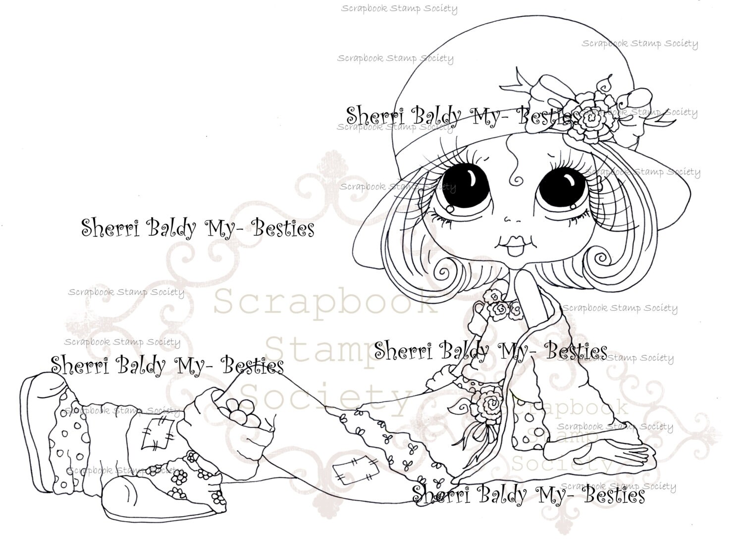 INSTANT DOWNLOAD Digital Digi Stamps Big Eye Big Head Dolls