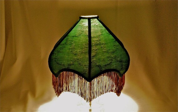 Forest Green Lamp Shade with Fringe Medium Large by GladysGlover