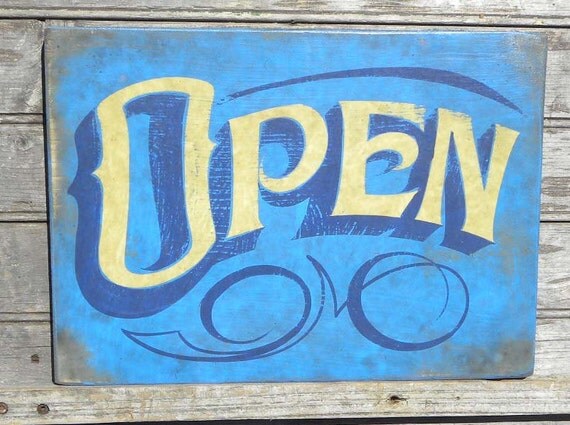 Open Sign hand painted faux vintage wooden sign